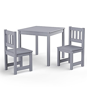Curipeer Toddler Table and Chair Set, Kids Table and Chairs, Kids Table with Rubber Wood Legs for Children, Toddler Table and 2 Chairs for Kid's Room, Bedroom, Playroom (Gray)