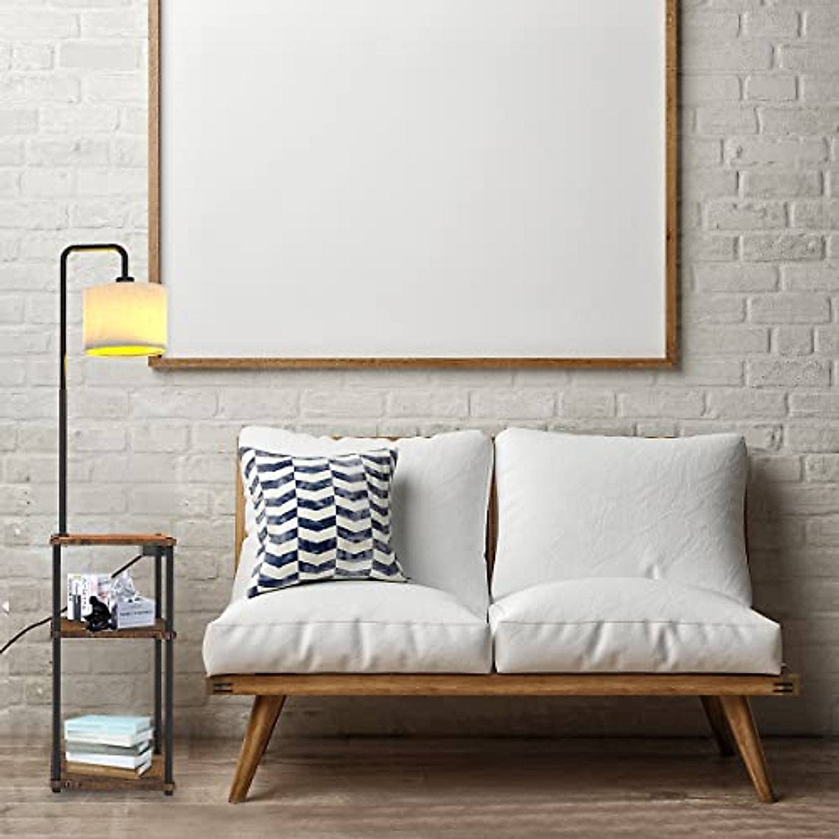 Hitish Floor Lamp with Table, Rustic End Table Lamp with USB Charging Port, Power Outlet & Shelves, Side Table Reading Light with Adjustable Color Temperatures & Brightness for Bedroom, Living Room