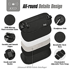 MoKo Secure Travel Money Belt, Undercover Hidden RFID Blocking Travel Wallet, Anti-Theft Passport Wallets for Men Women, Black