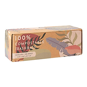 ECO WAVE 100% Compostable Trash Bags, 1.6 Gallons, 100 Bags 0.71 Mil, ASTM D6400, EN 13432, US BPI and Europe OK Compost Home Certified Biodegradable