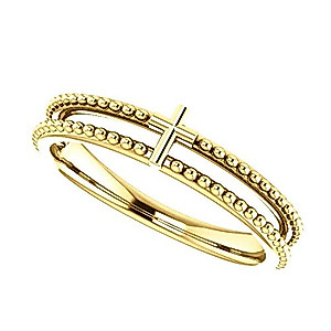 Eliana and Eli 14K Yellow Gold Milgrain Stackable Cross Ring- Inspirational Christian Faith, Love, Hope Jewelry- Wedding Engagement Promise Band - Ring Size 4-9 (9)