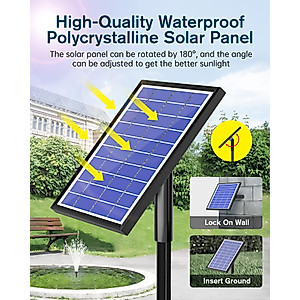 NFESOLAR Solar Water Pump, 5.5W Solar Water Fountain Pump with 1500mAh Battery Backup, 4ft Tubing 16.4ft Cable, 92.5 GPH Solar Pond Pump for Bird Bath Outdoor Ponds Garden Pool Water Feature