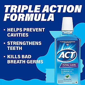 ACT Total Care Anticavity Fluoride Mouthwash 33.8 fl. oz. Kills Bad Breath Germs, Icy Clean Mint