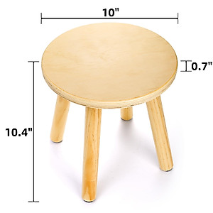 Goaste 10 Inch Wooden Step Stool, Solid Round Sitting Stool for Adults, Multi-Purpose Short Chair Perfect Matched Sensory Table, 4-Legged Small Foot Rest Stool for Playroom, Kitchen, Bedroom