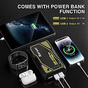 RALXER Battery Jumper Starter Portable,1000A Battery Booster Pack for Up to 7.0 Gas or 5.5L Diesel Engine,12V Portable Jump Box with LED Light,USB C Charge Cable