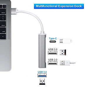 GIFZES USB Hub 3.0, USB C Adapter and 3-in-1 Docking Station, Expansion Dock Hot Swap USB3.0 USB2.0 Type-C Mini Cable Hub for Projector Grey USB
