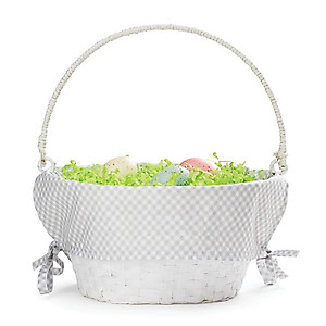 Personalized Planet Easter Basket with Gray Gingham Liner, White Basket, for Kids & Adults - Custom Name, Gift for Easter