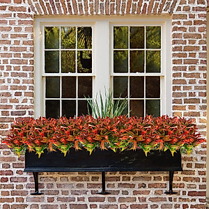 Uieke 6Pcs Outdoor Artificial Plants UV Resistant Fake Flowers Plastic Plants Morning Glory Greenery Shrubs for Outside Home Garden Patio Window Box Summer Fall Décor Red