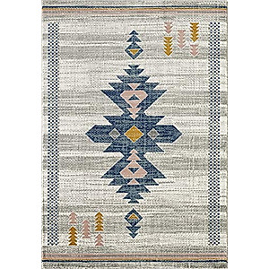 Abani Porto Collection 4' x 6' Southwestern Area Rug, Rectangular Turkish Beige & Blue Tribal Print Accent Rug Rugs