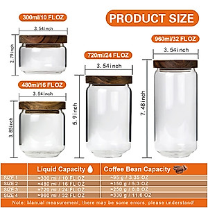 MOLADRI 960ML/32Oz Clear Cute Glass Storage Canister Holder with Stackable Airtight Wood Lid, Modern Decorative Container Jar for Coffee, Spice, Candy, Salt, Cookie, Condiment, Pepper, Sugar