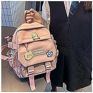 Fashion Girl School Bag Kawaii Backpack Waterproof Nylon with Kawaii Pendant Backpack Portable (Color : Pink)