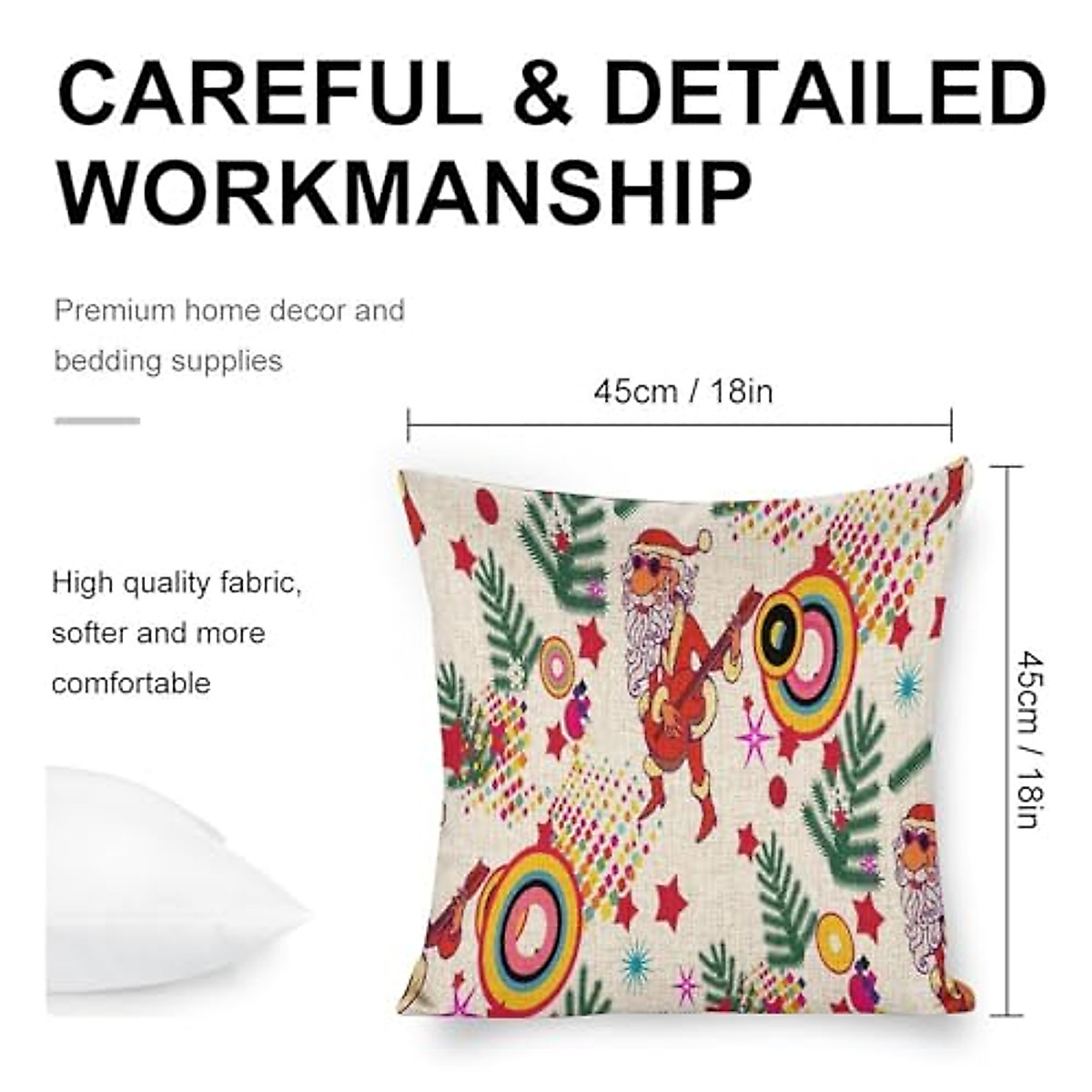 Christmas Santa-rocker Tree Throw Pillow Covers 18×18 Pillowcases Set of 2 Xmas Funny Linen Decorative Square Pillow Case Cushion Covers Standard Size for Sofa Couch Outdoor Bed Pillow Protectors