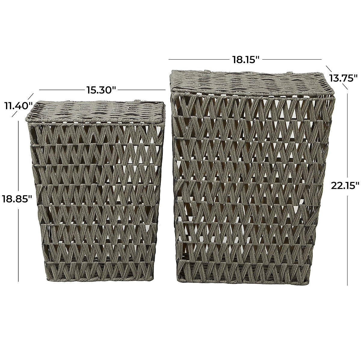 Deco 79 Metal Storage Basket with Matching Lids, Set of 2 22", 19" H, Gray