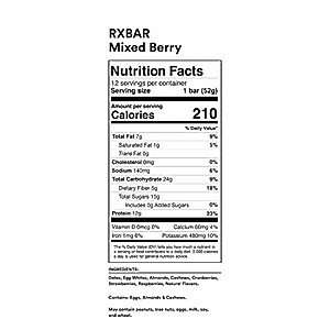 RXBAR Protein Bars, Protein Snack, Snack Bars, Mixed Berry, 12 Count (Pack of 1)