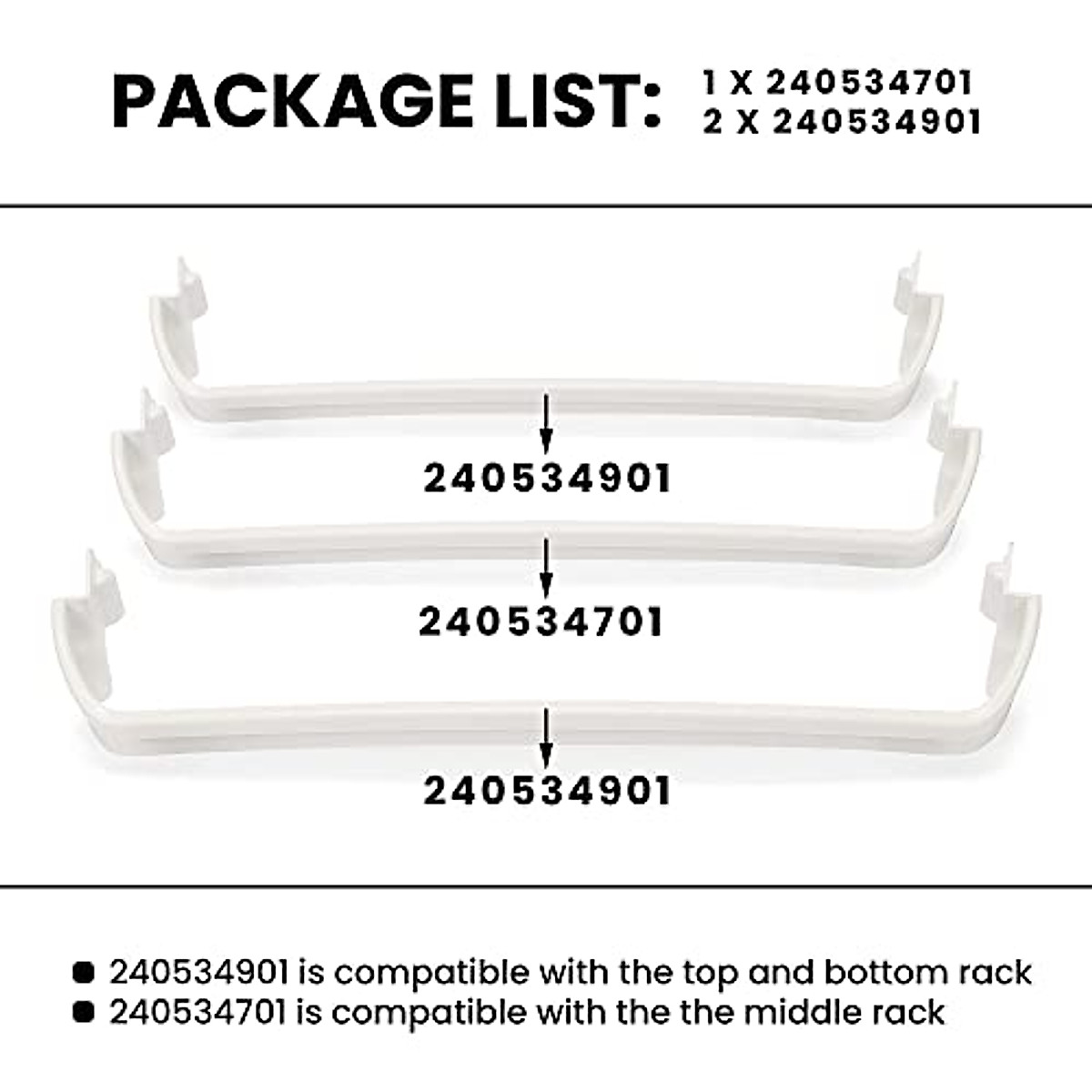 Replacement for 240534701(Middle) 240534901 Refrigerator Door Shelf Compatible with Frigidaire Kenmore Refrigerator Rack Bar Replacement for AP3214631 PS734936 948952 AP3214630 PS734935