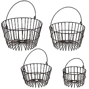 Sunnydaze 4-Piece Rustic Metal Nesting Baskets with Handles - Farmhouse Style Bins for Indoor/Outdoor Home Storage and Decor