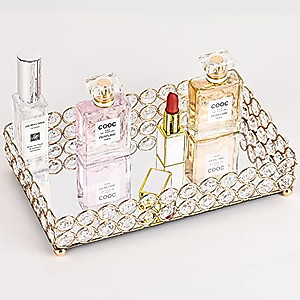 Perfume Trays for Dresser,Modern Skincare Crystals Mirrored Tray, Small Glass Tray, Mirror Vanity Trays Perfume Organizer Trays for Makeup,Jewelry，Cosmetic, Home Decor Counter Perfume Tray