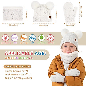 Winter Hats, Gloves, Scarves Set with Pompom Beanies for 0-4 Year Old Boys & Girls