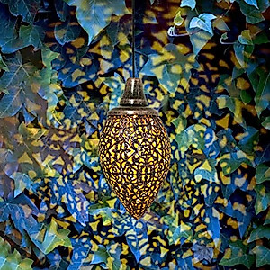 Outdoor Garden Lights Courtyard Decor Yard Home Decoration Accessories Metallic LED Solar Light Hollow Lantern Hanging
