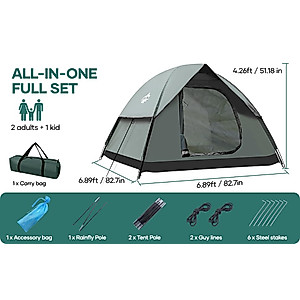 2-3 Person Camping Tent, Tents for Camping with Removable Rainfly, Family Dome Easy Set Up Tent, Lightweight Tent for Camping, Traveling, Hiking, Outdoor