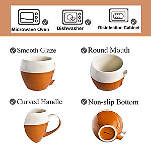 Ursword Novelty Half Glaze Ceramic Coffee Cup Set, 4 Pcs, 16oz, Microwave Safe Tableware, White-Orange