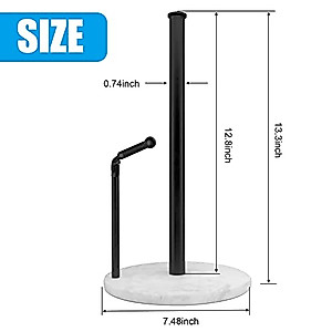 Marble Weighted Paper Towel Holder,Freestanding Black Paper Towel Roll Holder with Tension Arm-for Kitchen Bathroom Countertop,Standard or Jumbo-Sized Roll Holder