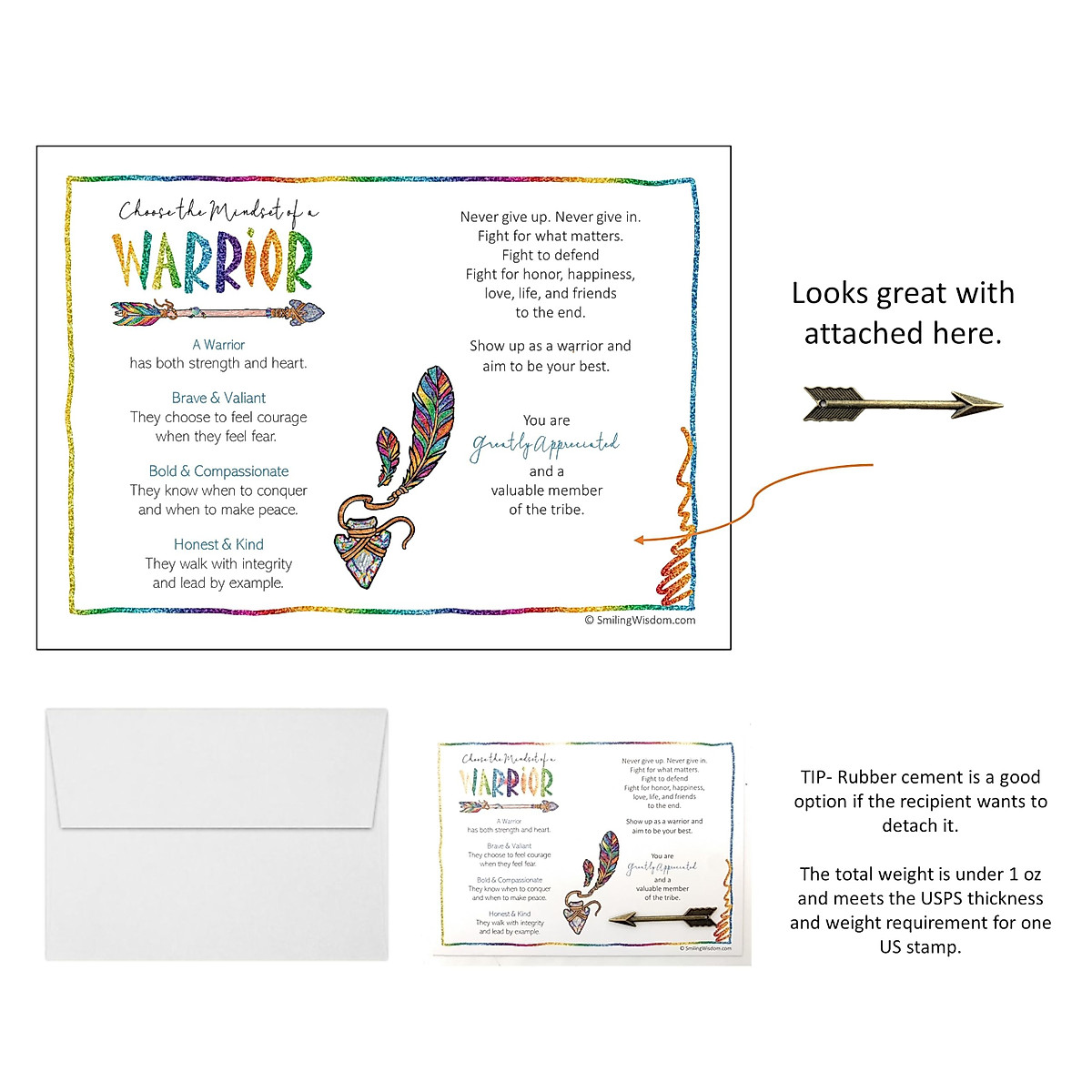 Smiling Wisdom - Bulk 40 Gift Sets - 4 Different Sets of 10 - Quarterly Gifts - Encouraging Praising Employee Volunteer Student Appreciation Cards Envelopes - 120 Pcs - Storm Puppy Warrior Light