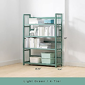 IOTXY Adjustable Bamboo Open Bookshelf - Large 4-Tier Free Standing Storage Rack, Multifunctional Display Stand for Home and Office, Bookcase, Light Green