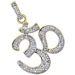 JewelsCart 1.3 CT Round Shape Diamond 14K Two Stone Gold Over OM Pendant Necklace For Women's