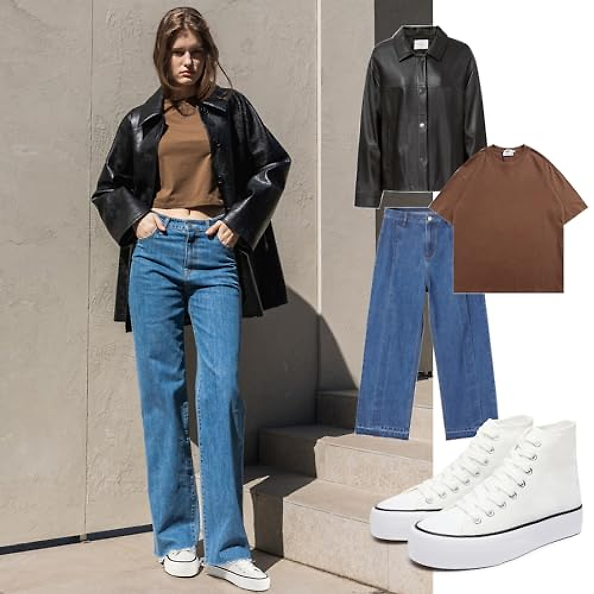 FRACORA Womens High Top Canvas Shoes White Black Platform Sneakers Lace Up Shoes for Women Casual(White,US8)