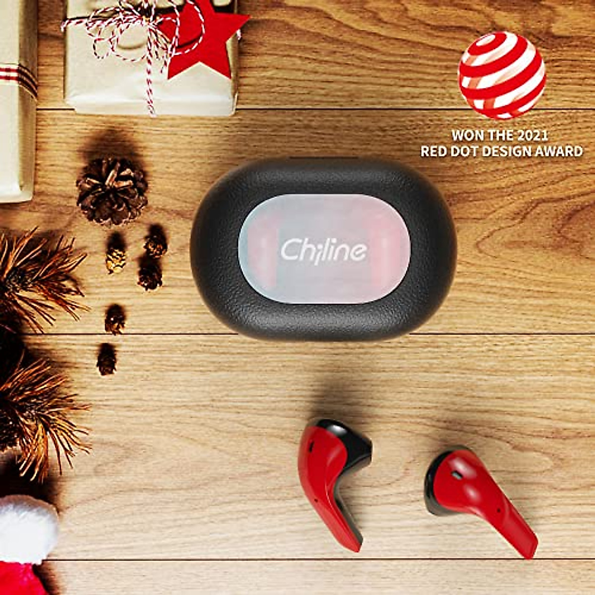 Chiline Wireless Bluetooth Earbuds 5.1 in-Ear Light-Weight Earphones Built-in Microphone,IPX5 Waterproof Headphones,True Noise Cancelling Wireless Earbuds,Black & Red for Gift