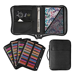 200 + 16 Slots Pencil Case & Extra Pencil Sleeve Holder - Bundle for Prismacolor Watercolor Pencils, Crayola Colored Pencils, Marco Pens and Cosmetic Brush by YOUSHARES (216 slots Black)