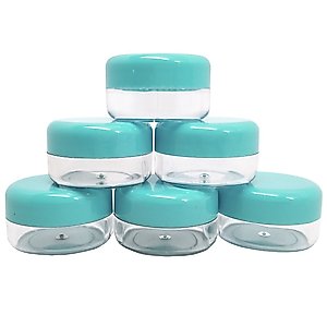 Beauticom Teal Color 15 gram/15ml/ 0.5oz. (Quantity: 6 Pieces) Empty Clear Round Travel Container Jars with Lids for Make Up Powders, Eyeshadow Pigments, Creams, Lip Balm, Lip Gloss, Samples