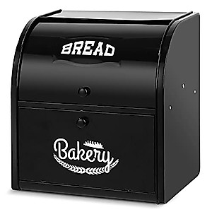 Olebes Bread Box, Metal Bread Box For Kitchen Countertop, Bread Storage Container Holds 2 Loaves Of Bread, High Capacity Breadbox, Bread Holder Suit Farmhouse Kitchen Decor For Counter (Black)