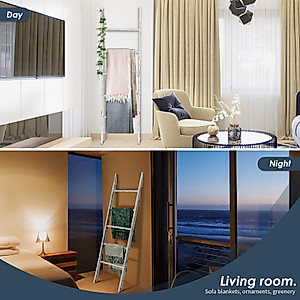 5-Tier Blanket Ladder Wooden, 5.3FT(63'') Blanket Quilt Holder Rack Decorative Ladder, Easy Assembly, Rustic Farmhouse Ladder Shelf for The Living Room Bedroom Bathroom Home Decor, White Wash