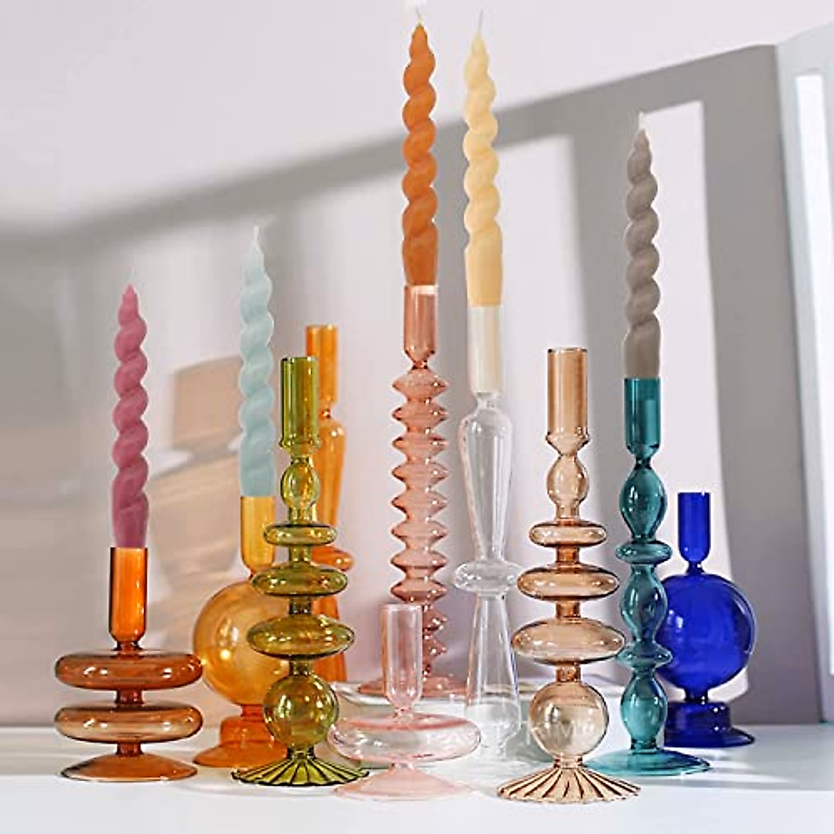 Berkebun 20CM Spiral Taper Candle -Conical Stick Candles,H7.5inch, for Holiday Wedding Party Wax Unscented Dinner Candle Long Votive Candles,Christmas Giftt,Chime Candles.(2, Blue)
