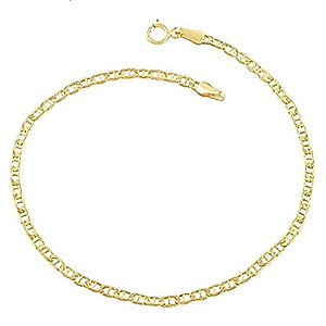 14K Gold Anklets for Women. 14K 10 Inch Anklet, Gold Flat Mariner Anklet,Dainty Anklet Summer Beach Gold Jewelry, Foot Jewelry Ankle (Marina Link)