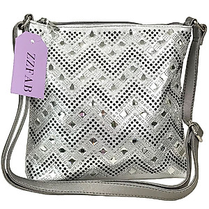Zzfab Gem Stone Cheron Zigzag Sparkle Cross Body bag Bling Purses Silver (Pewter)