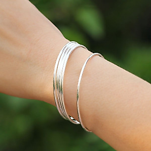 Merdia 925 Sterling Silver Bangle Bracelet Stackable Bangles for Women/Girls | Polished Bangle Bracelets for Women | 925 Sterling Silver Bracelets for Women | Dainty Bracelets for Her