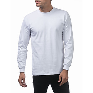 Pro Club Men's Heavyweight Cotton Long Sleeve Crew Neck T-Shirt, Snow White, 3X-Large