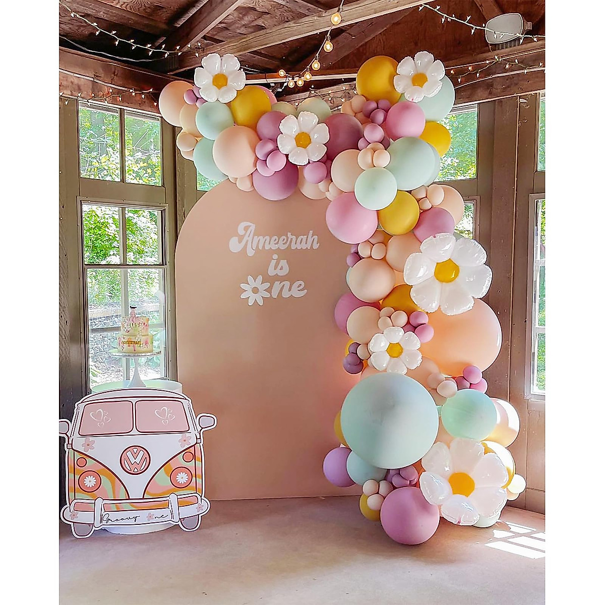 Daisy Balloon Garland Kit - 155pcs White Groovy Daisy Flower Macaron Pastel Balloons Garland for Boho Two Groovy Girls Birthday Baby Shower Flower Decor