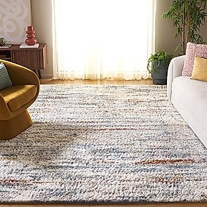SAFAVIEH Berber Shag Collection Area Rug - 8' x 10', Blue Rust & Ivory, Modern Abstract Design, Non-Shedding & Easy Care, 1.25-inch Thick Ideal for High Traffic Areas in Living Room, Bedroom (BER577A)