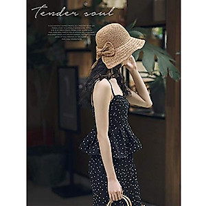 MarJunSep 2 Pieces Foldable Packable Wide Brim Floppy Straw Sun Hat Summer Beach Hat for Women Girl UV Protection Hat (Beige & Khaki)