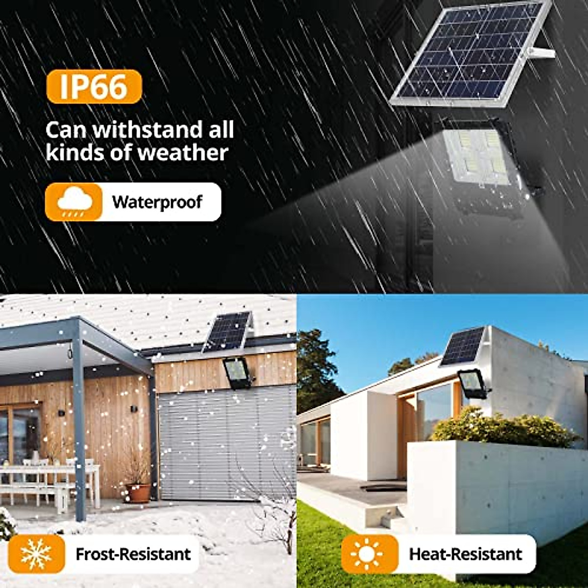 100W LED Solar Flood Lights Outdoor Bright,301 LEDs 8000LM Auto Dusk to Dawn with Light Sensor and Remote Control,IP66 Waterproof Solar Street Security Light for Barn, Garden, Yard