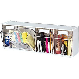 Deflecto 20403Op Tilt Bins Interlocking 4-Bin 23-5/8-Inch X6-5/8-Inch X8-1/8-Inch White/Cl