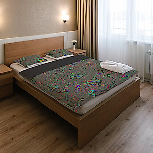 Gearider Grey Trippy Pattern Bedding Set of 3, Ultra Soft Rainbow Colors Duvet Cover Set for Kids Teen with Zipper Closure, Size King