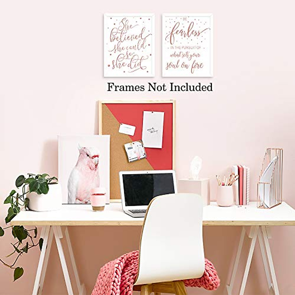 She Believe She Could So She Did-Be Fearless in The Pursuit of What Sets Your Soul On Fire with Polka Dot Rose Gold Foil Print,Inspirational Quote Cardstock Art Print (Set of Two,8x10 inch,UNFRAMED)