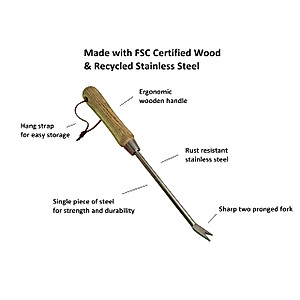 Garden Guru Eco Dandelion Weeder Tool with Ergonomic Wood Handle - 100% Recycled Stainless Steel - Rust Resistant - FSC Certified Wood - Weed Puller for Planting, Weeding, Flower & Vegetable Care