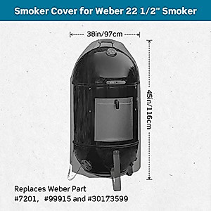 Stanbroil Premium Cover for 22" Smokey Mountain Cooker, Round Smoker Grill Cover Replaces Weber Part # 7201 and 99915, Black