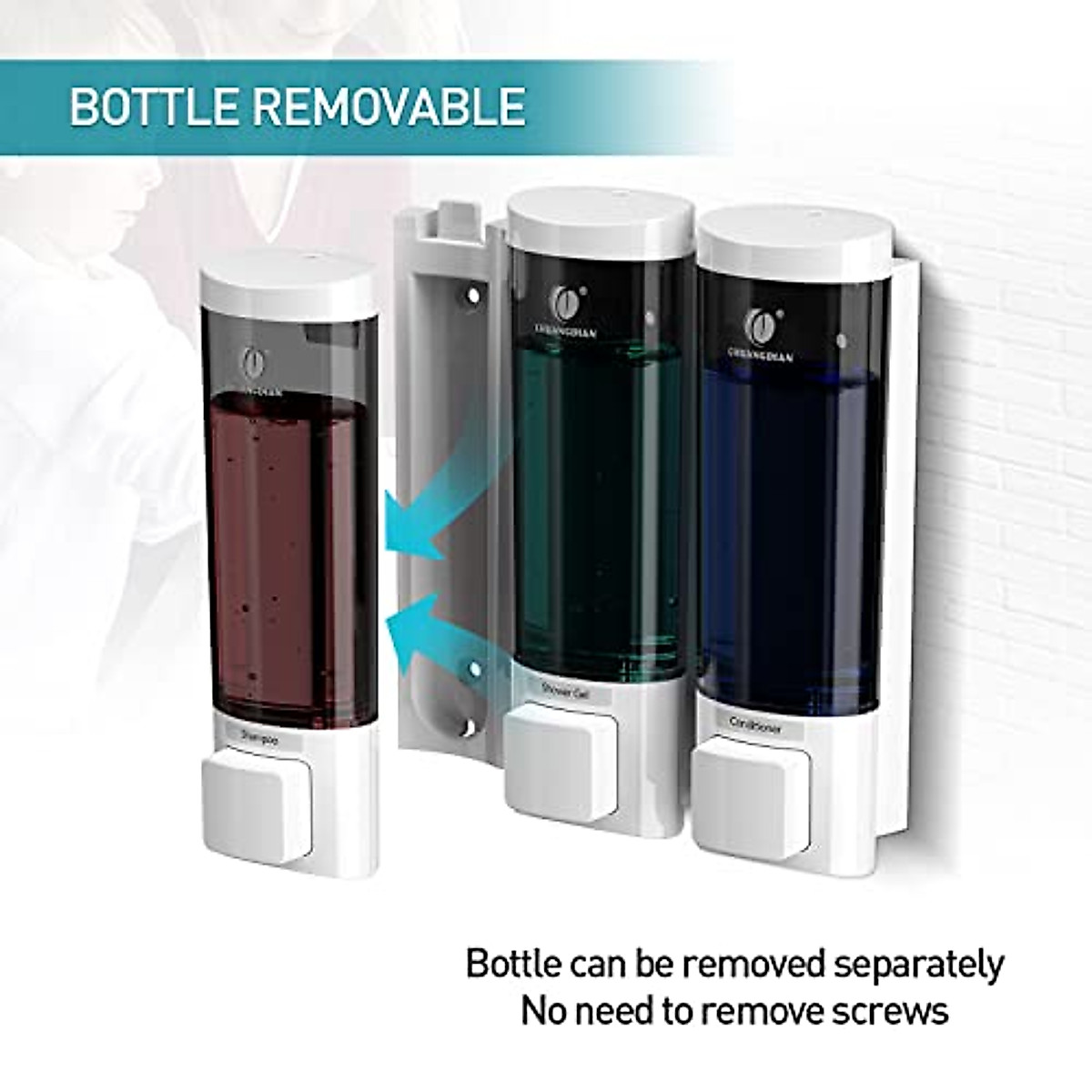 Shower Soap Dispenser 3 in 1 Chamber 200mlx3 Wall Mounted No Drilled Body Wash Shampoo and Conditioner Dispenser Home Hotel Bathroom